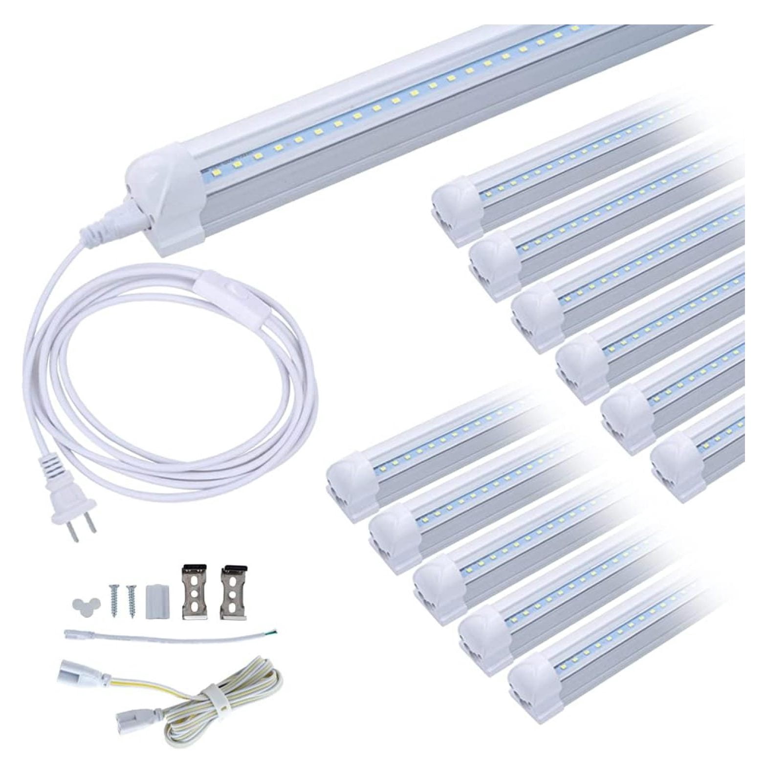 12-Pack 4FT T8 Led Integrated Tube Light Fixture 24W Bright White 6000K 4 Foot Shop Single Strip ...