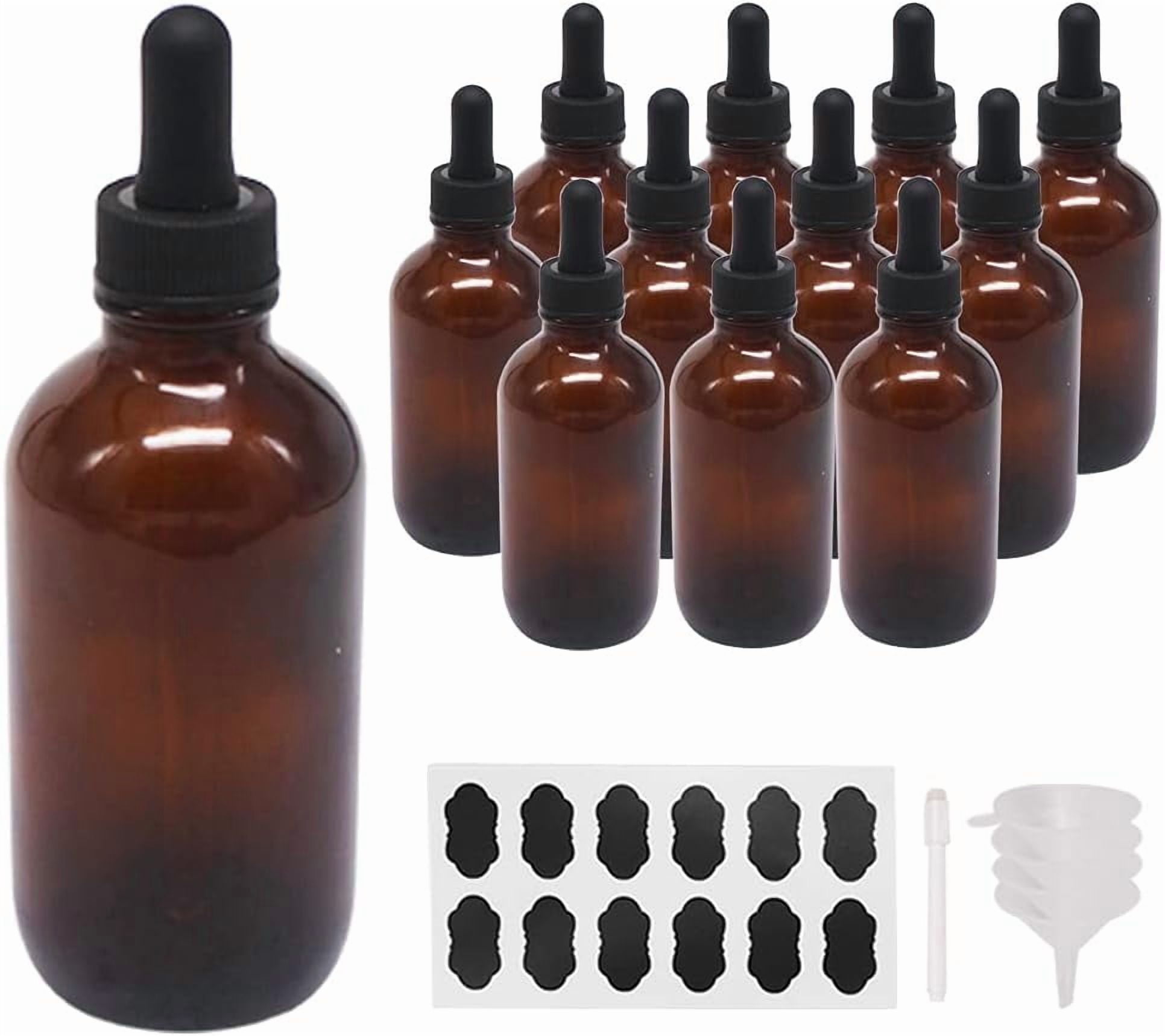 12 Pack 4oz Glass Dropper Bottles for Essential Oil 120ml Round Boston ...