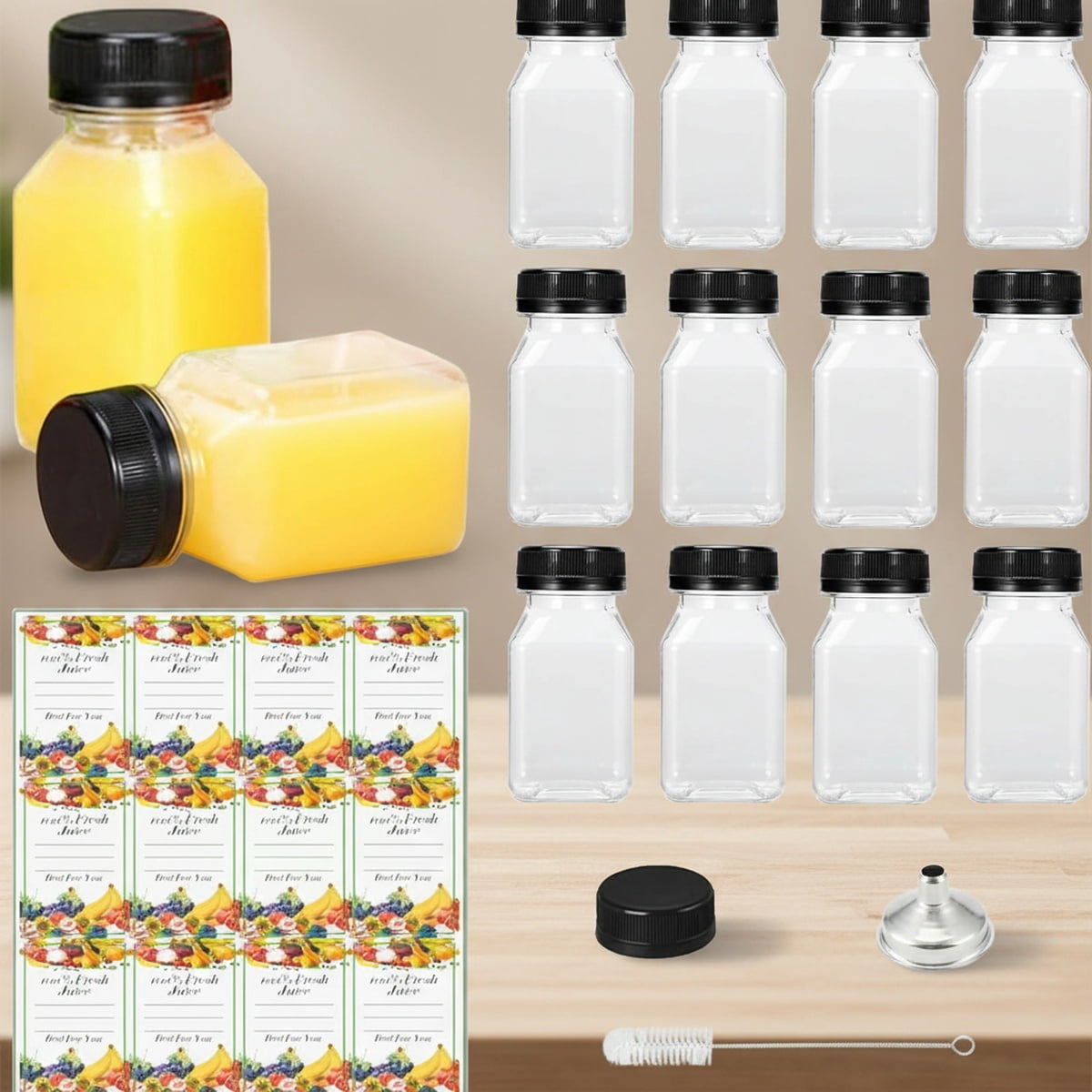 12-Pack 4oz Reusable Transparent Plastic Juice Bottles with Lids ...