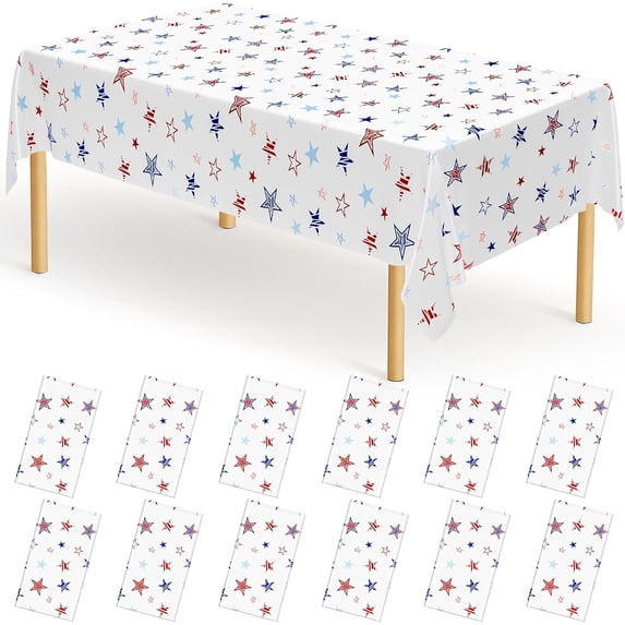 12 Pack 4th of July Tablecloths, 108"x54" Disposable Plastic Patriotic ...