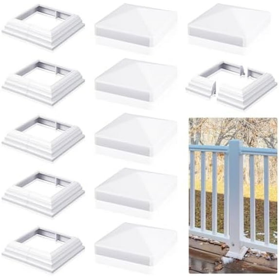 12 Pack 4x4 Vinyl Post Base and Cap Combo Kit, Waterproof Fence Post ...