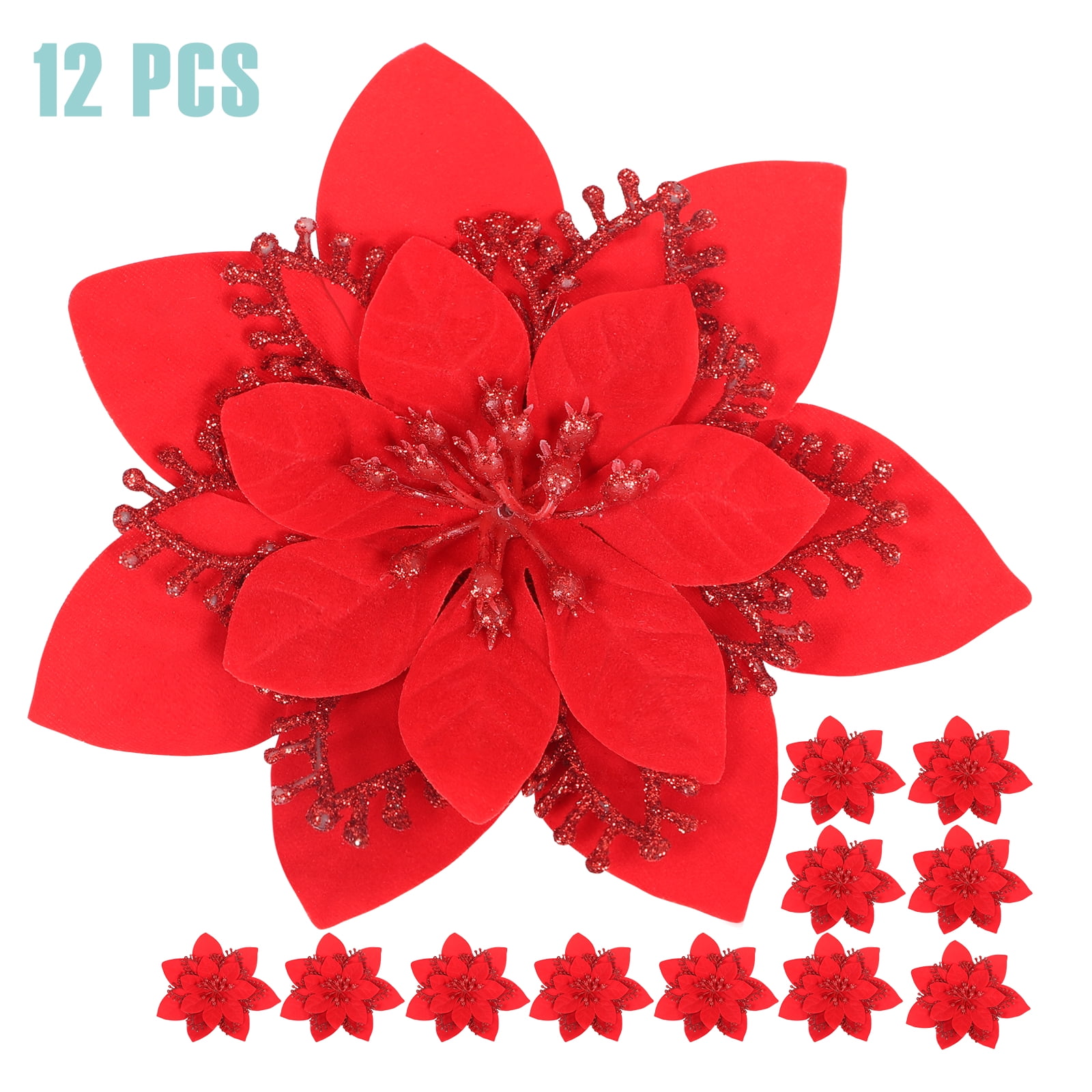12 Pack 5.5" Artificial Poinsettia Christmas Tree Ornaments Decorations ...