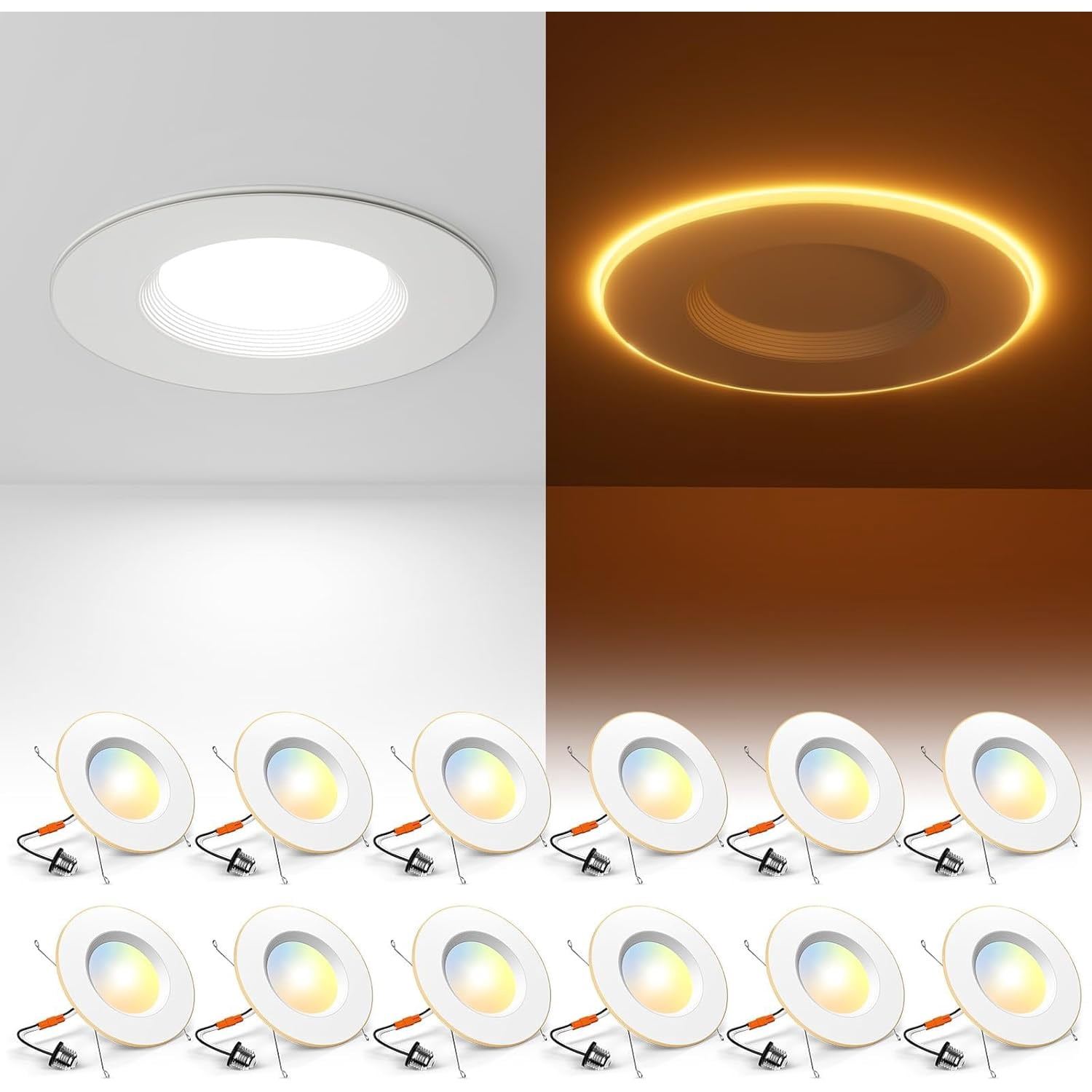 12 Pack 5/6 Inch LED Can Lights with Night Light, 5CCT Retrofit ...
