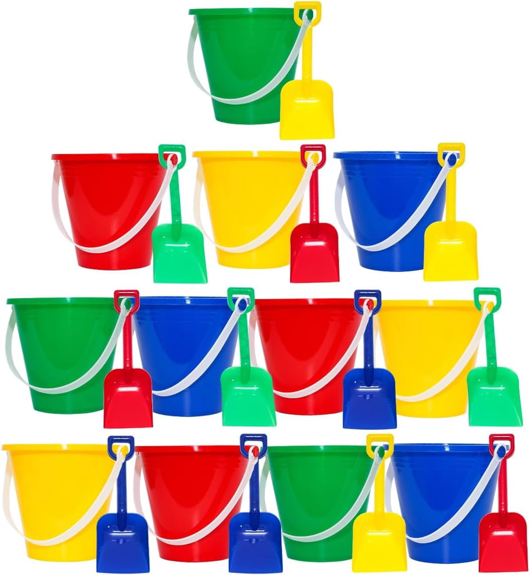 12 Pack 5'' Inch Sand Beach Buckets Pail with Beach Shovels,Sand Bucket ...