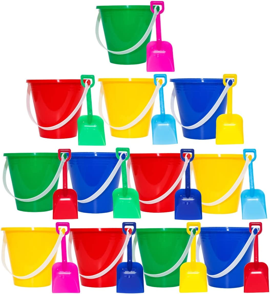 12 Pack 5'' Inch Sand Beach Buckets Pail with Beach Shovels,Sand Bucket ...