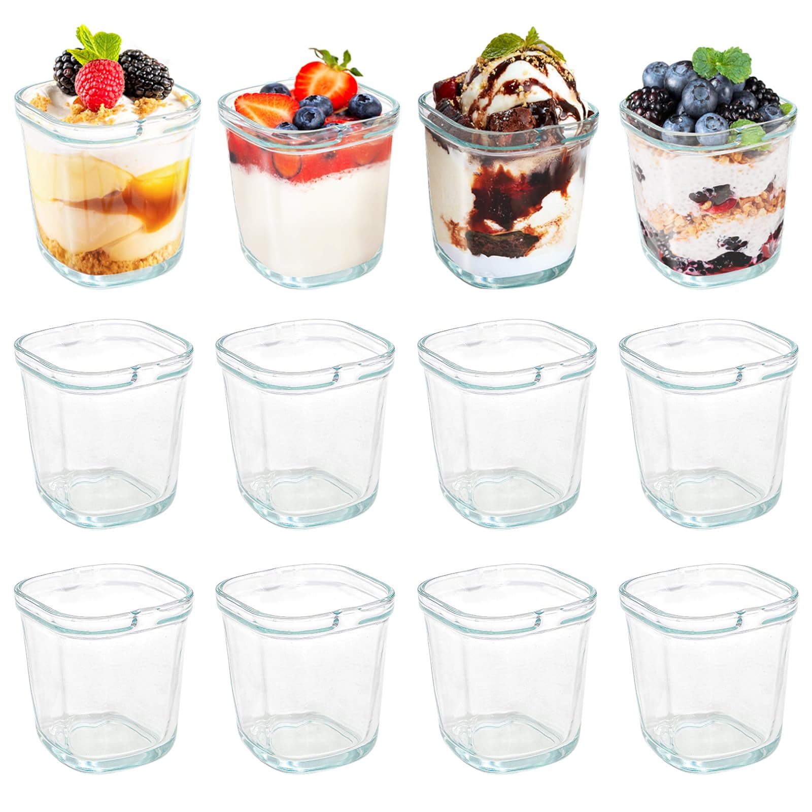12 Pack 5 Oz Glass Pudding Cups, Small Dessert Bowls Clear Custard Cups ...