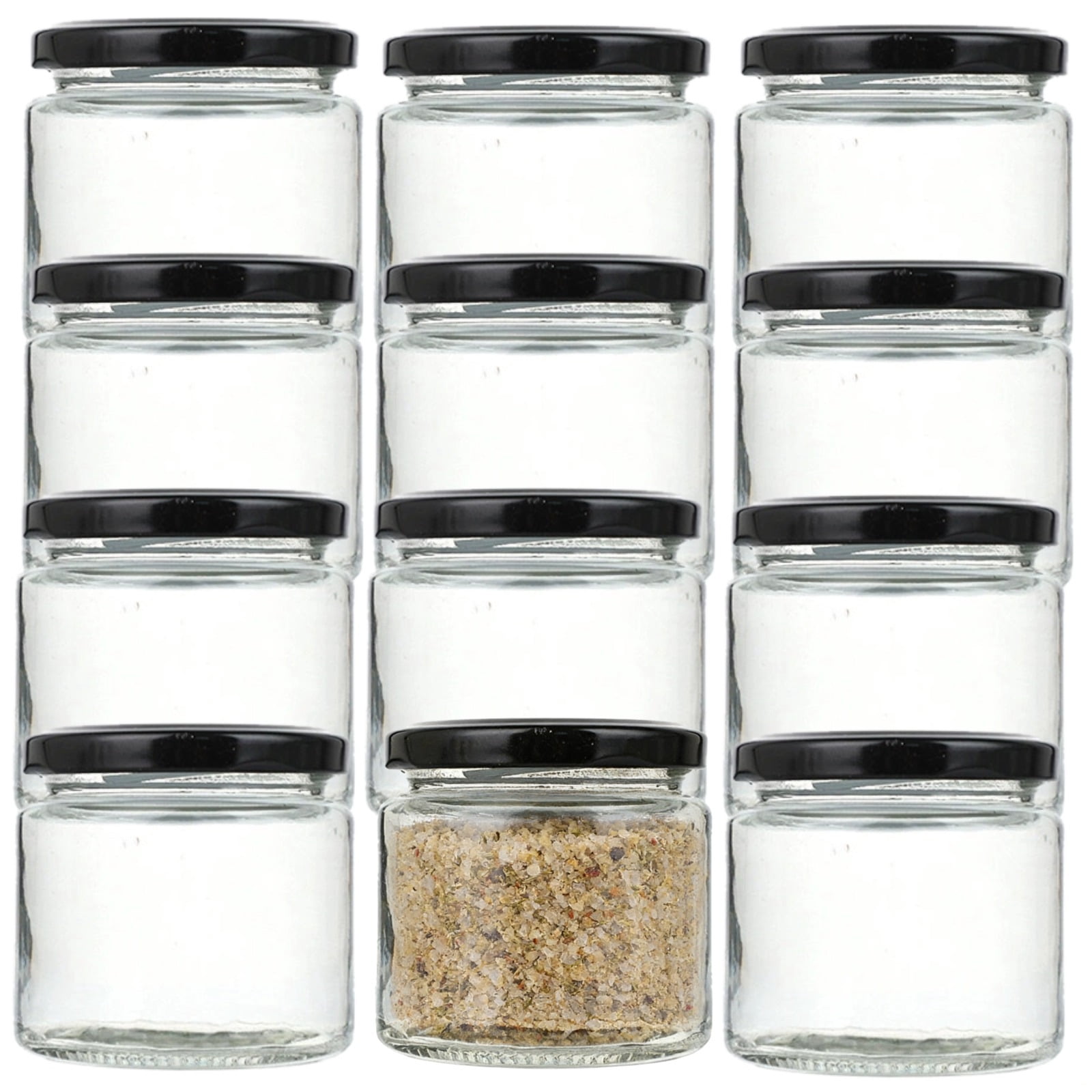 12 Pack 5 oz Glass Containers with Black Lids, 150 ml Food-Safe Round ...