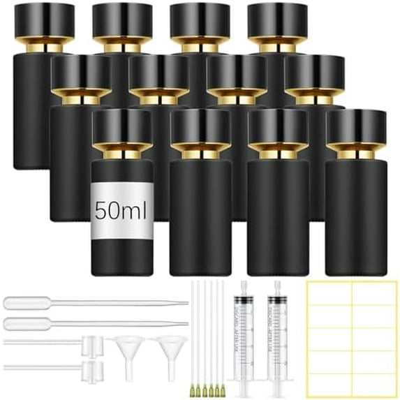 12 Pack 50 ml Glass Perfume Bottles and Refill Tools Set, Travel ...