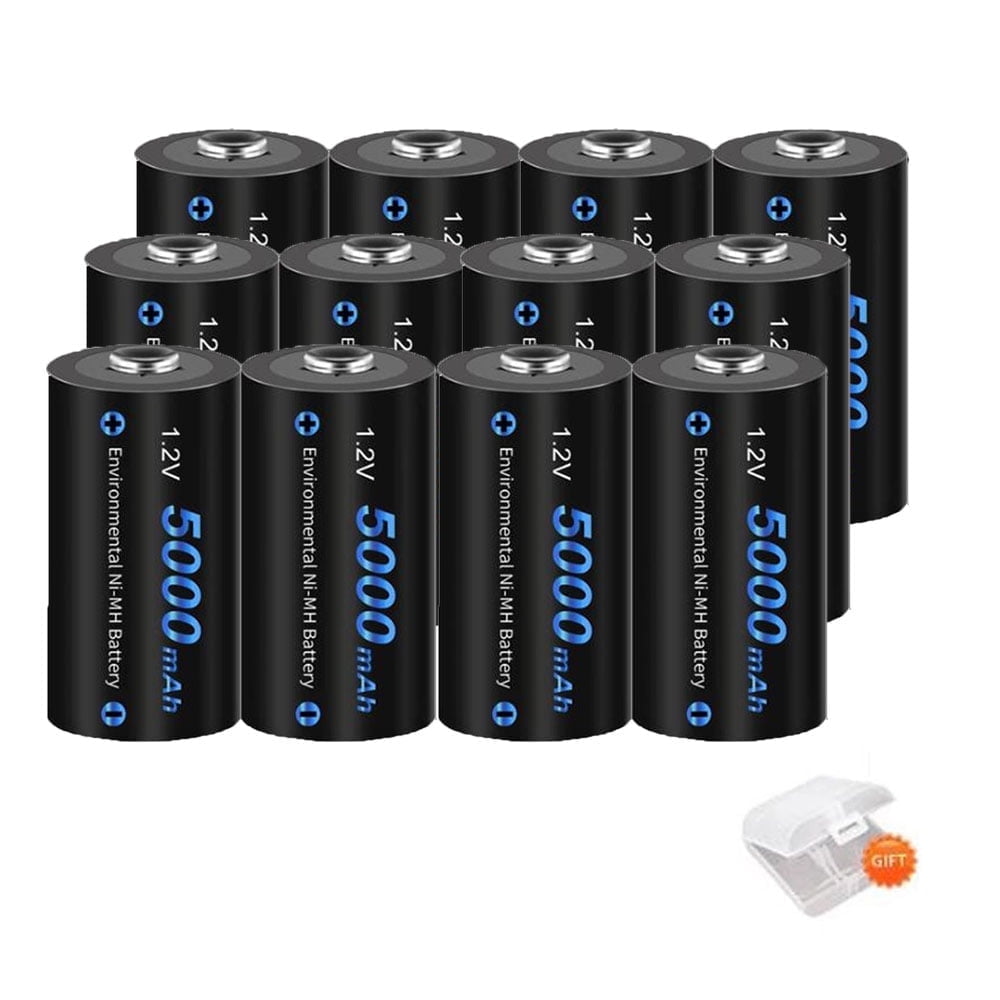 12 Pack 5000mAh 1.2V Ni-MH High Capacity C Size Rechargeable Batteries ...