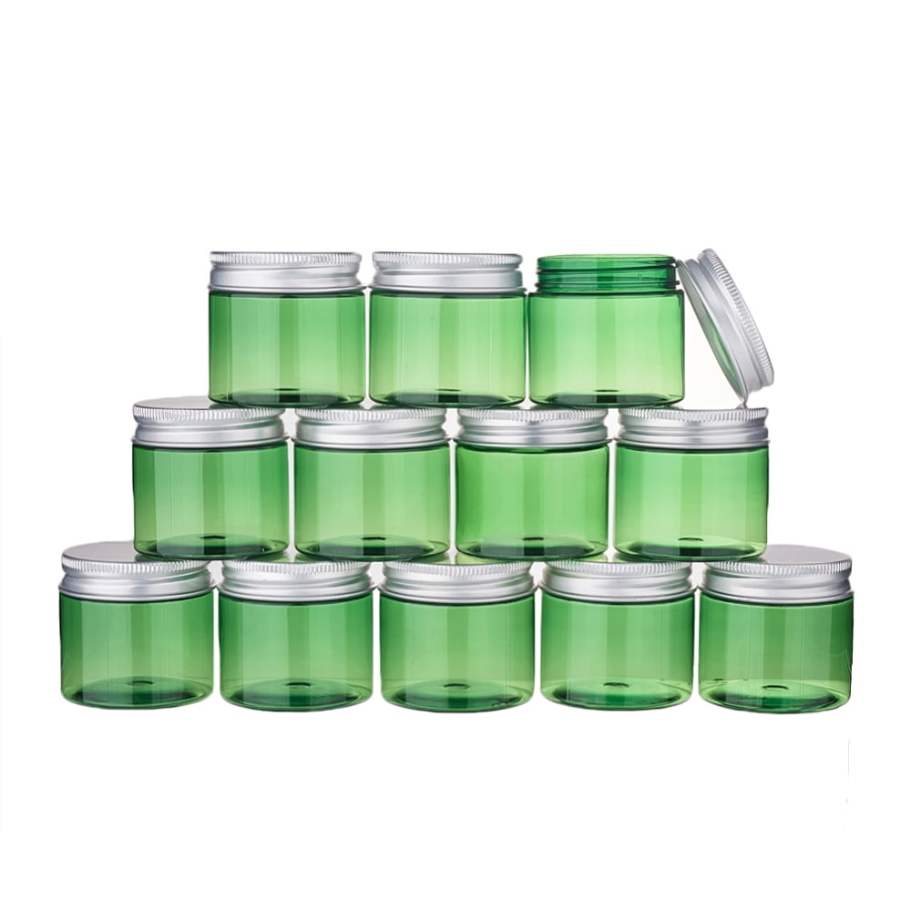 12 Pack 50G Green Plastic Cosmetic Cream Jars with Aluminum Lids for ...