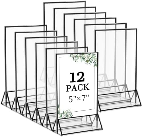 12 Pack 5x7 Inch Clear Acrylic Sign Holders, Double-Sided Black Display ...