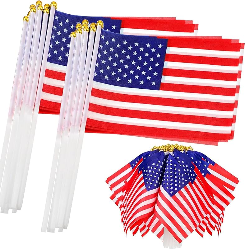 12 Pack 5x8 Inch Small American Flags on Stick, Mini HandHeld USA Stick ...