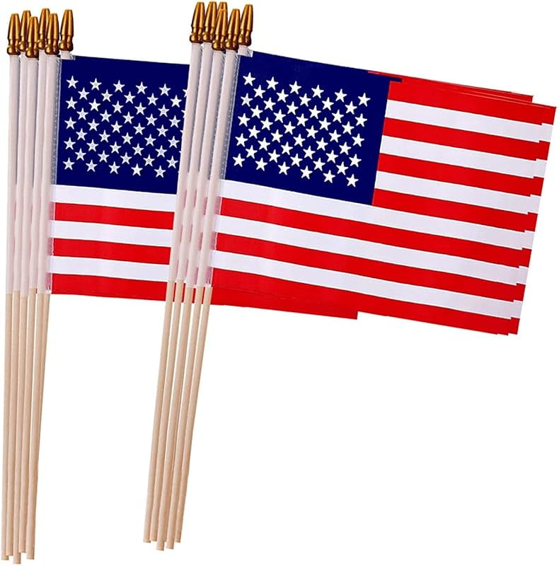 12 Pack 5x8 Inch Small American Flags on stick, Mini Hand Held Flags ...