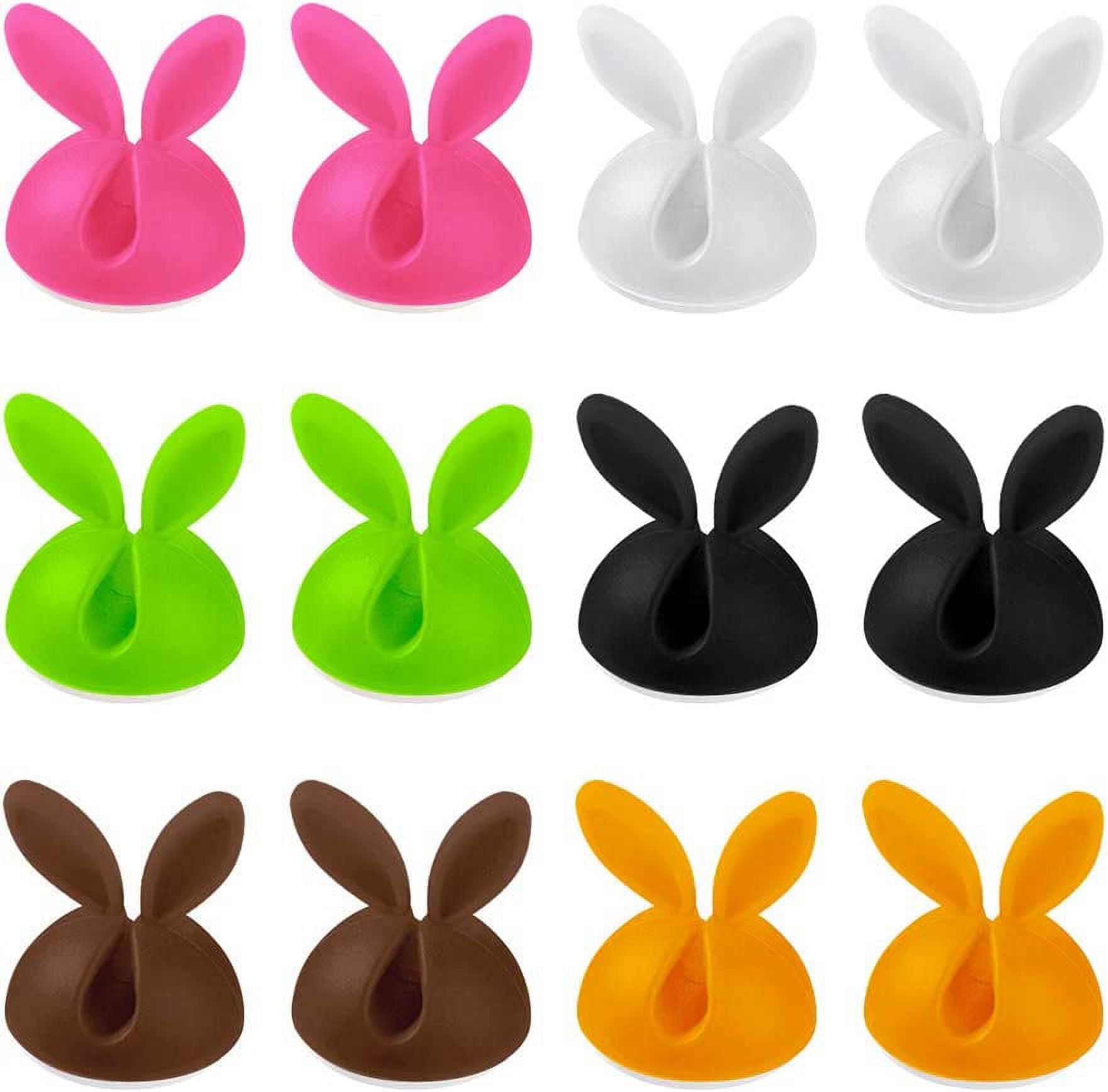 12 Pack 6 Color Cable Clips Desktop, Silicone Cute Bunny Cable Holders ...