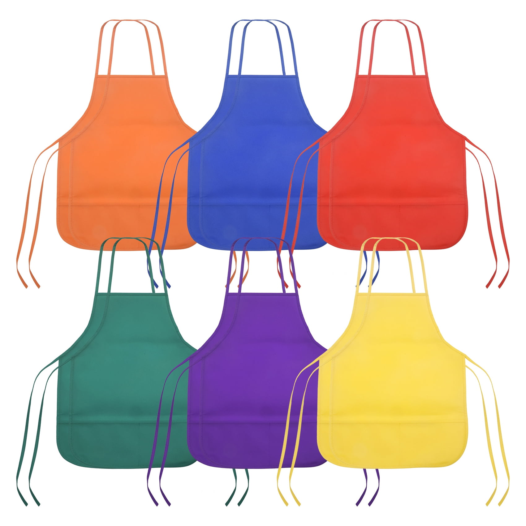 12 Pack 6 Color Kids Aprons Children Painting Art Smocks With 2 Roomy ...
