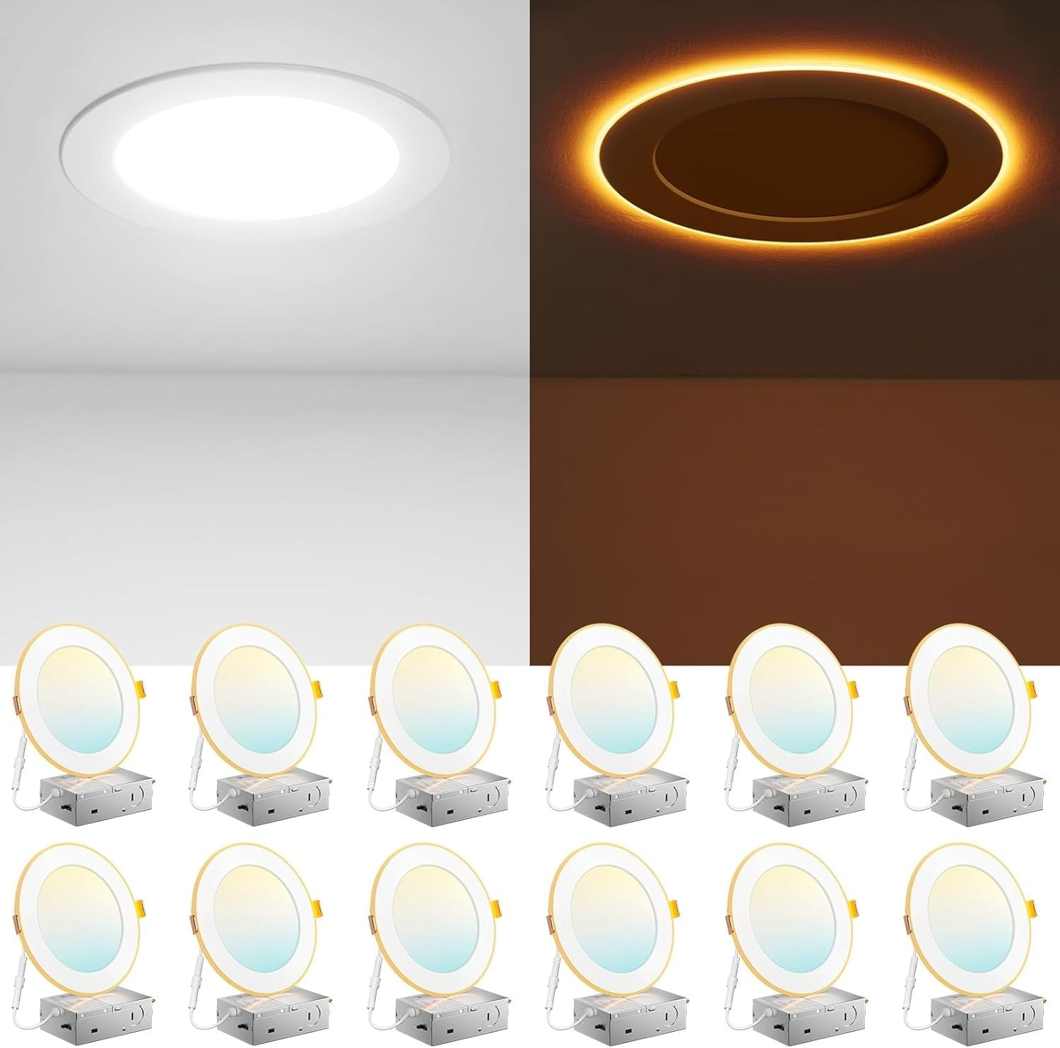 12 Pack 6 Inch 5CCT LED Recessed Ceiling Light 2700K-5000K With Night ...