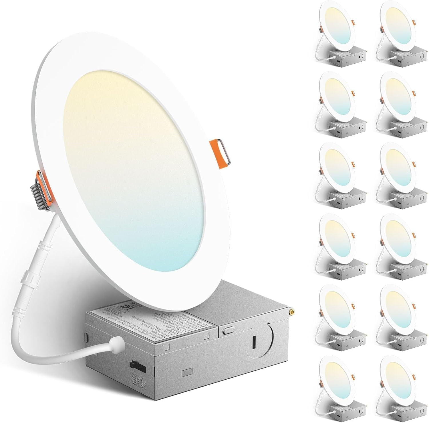 12 Pack 6 Inch 5CCT Ultra-Thin LED Recessed Ceiling Light with J-Box ...