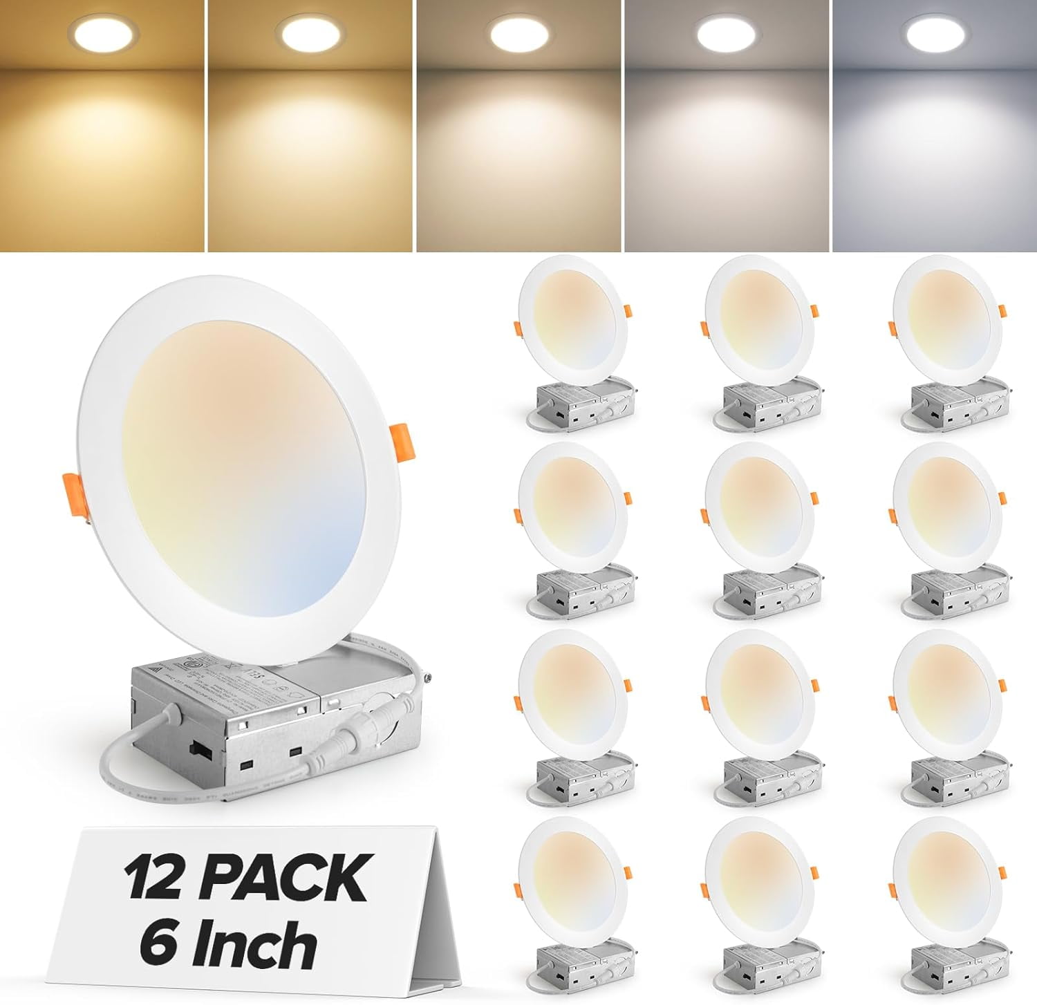 12 Pack 6 Inch 5CCT Ultra-Thin LED Recessed Ceiling Light with Junction ...