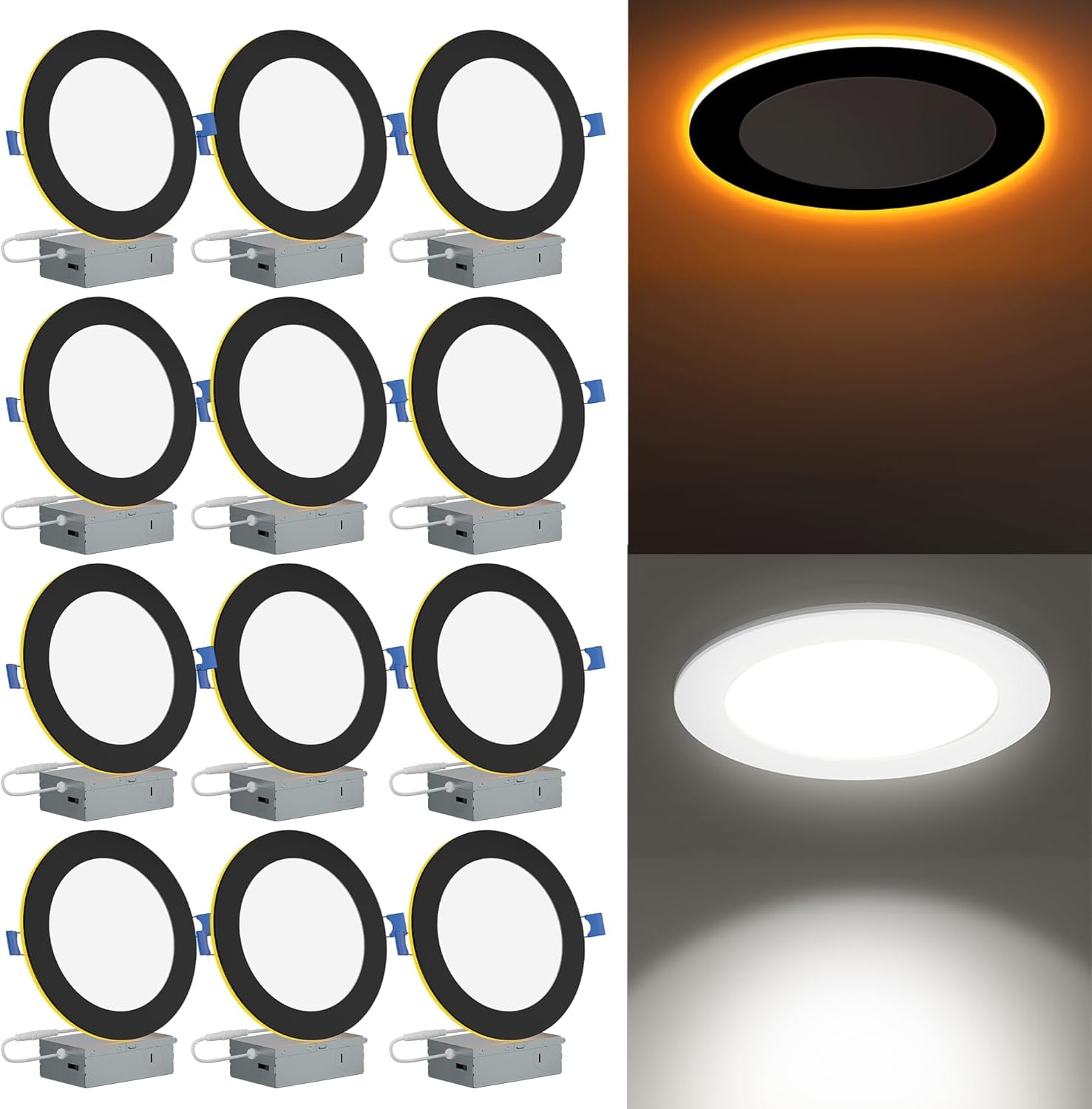 12 Pack 6 Inch Canless LED Recessed Lighting with Night Light Mode ...