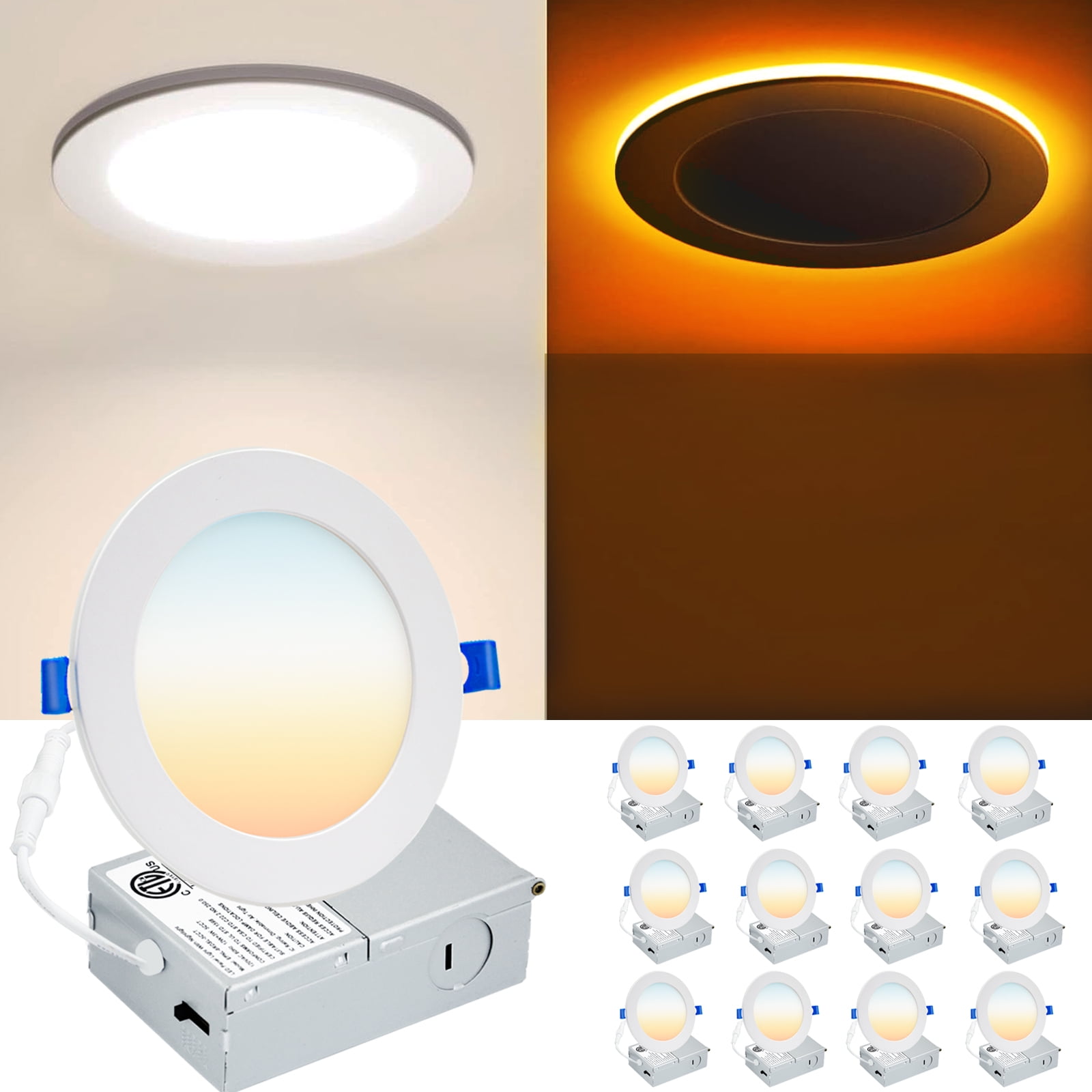 12 Pack 6 Inch LED Recessed Ceiling Light with Night Light, 5CCT ...