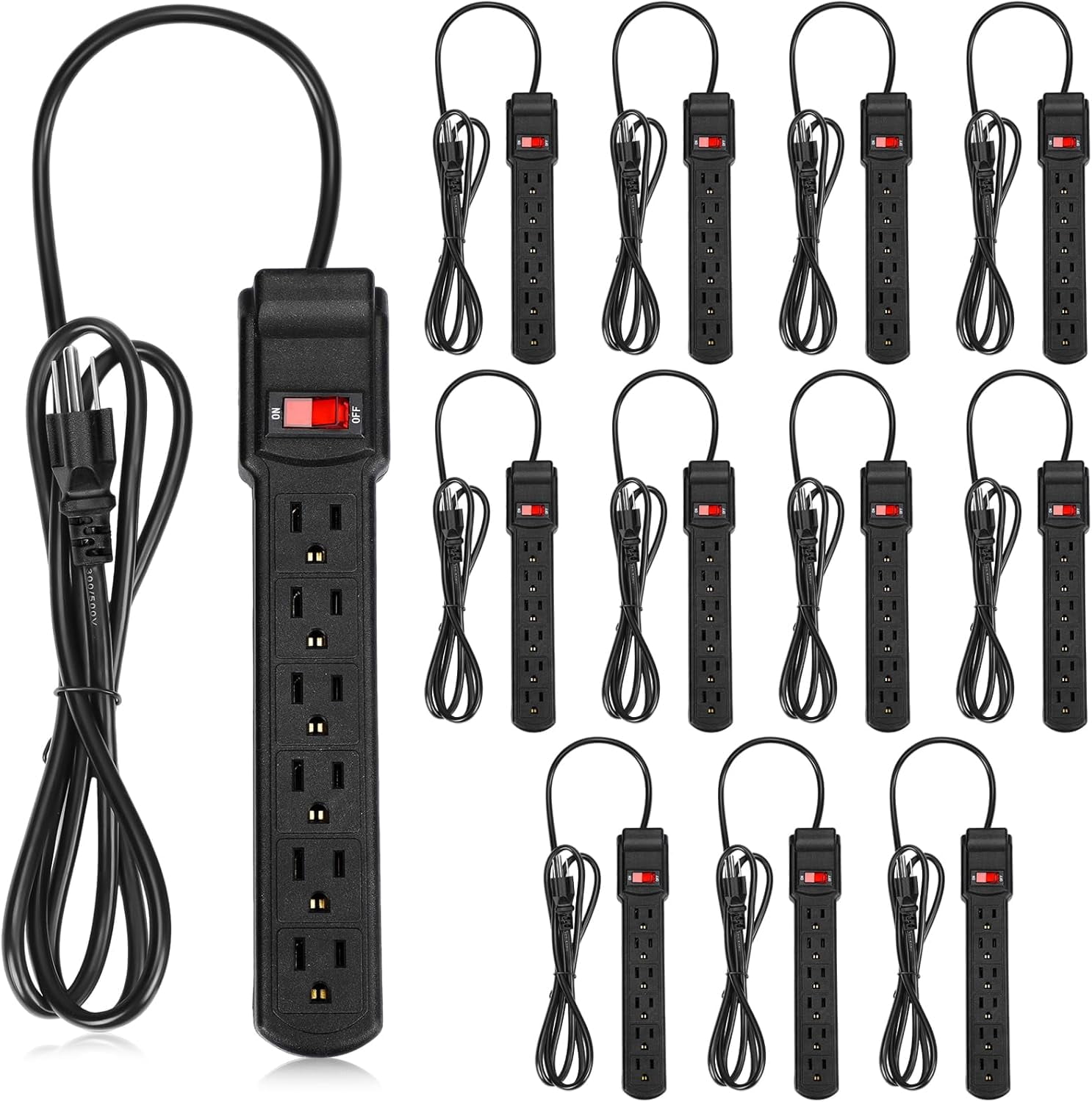 12 Pack 6 Outlet Power Strip Surge Protector 2 ft Extension Cord Flat ...