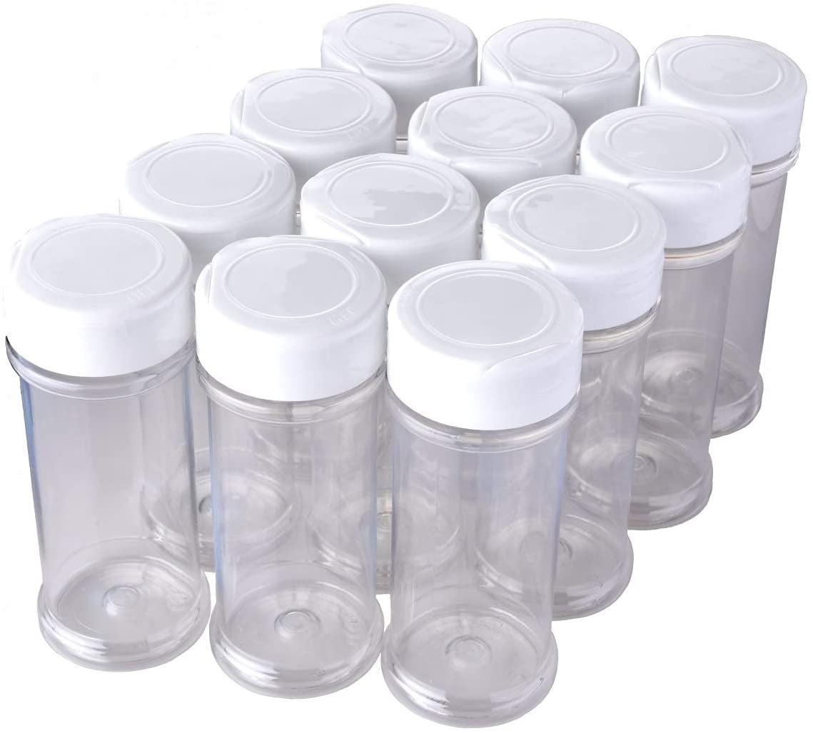 12 pack of 6 oz. empty clear plastic spice bottles with white sprinkle ...