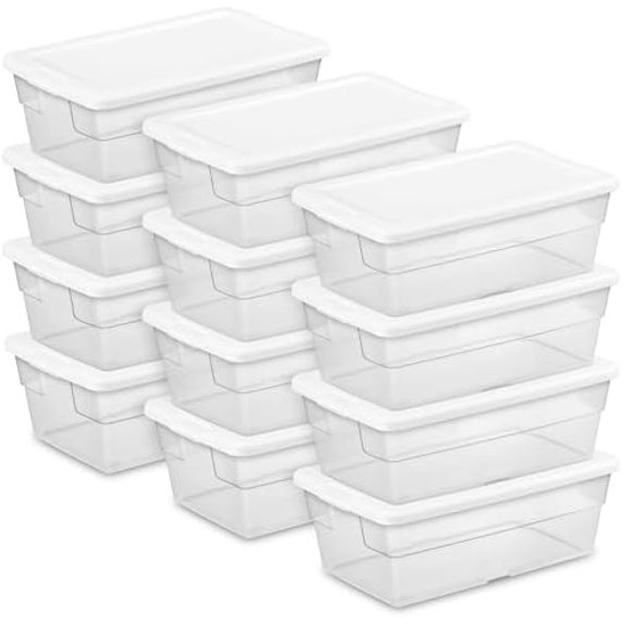 12-Pack 6 Quart Storage Box, Stackable Clear Plastic Bins with Snap-On ...