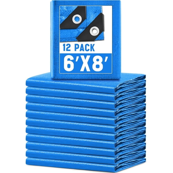 12 Pack 6 x 8 ft 5.5 Mil Large Tarps Heavy Duty Waterproof Tarp Multi ...