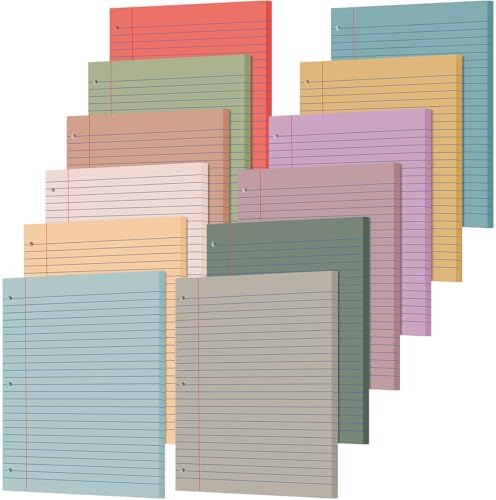 12 Pack 600 Sheets Colored Lined Paper Bulk Wide Ruled 8 x 10.5 Inches ...