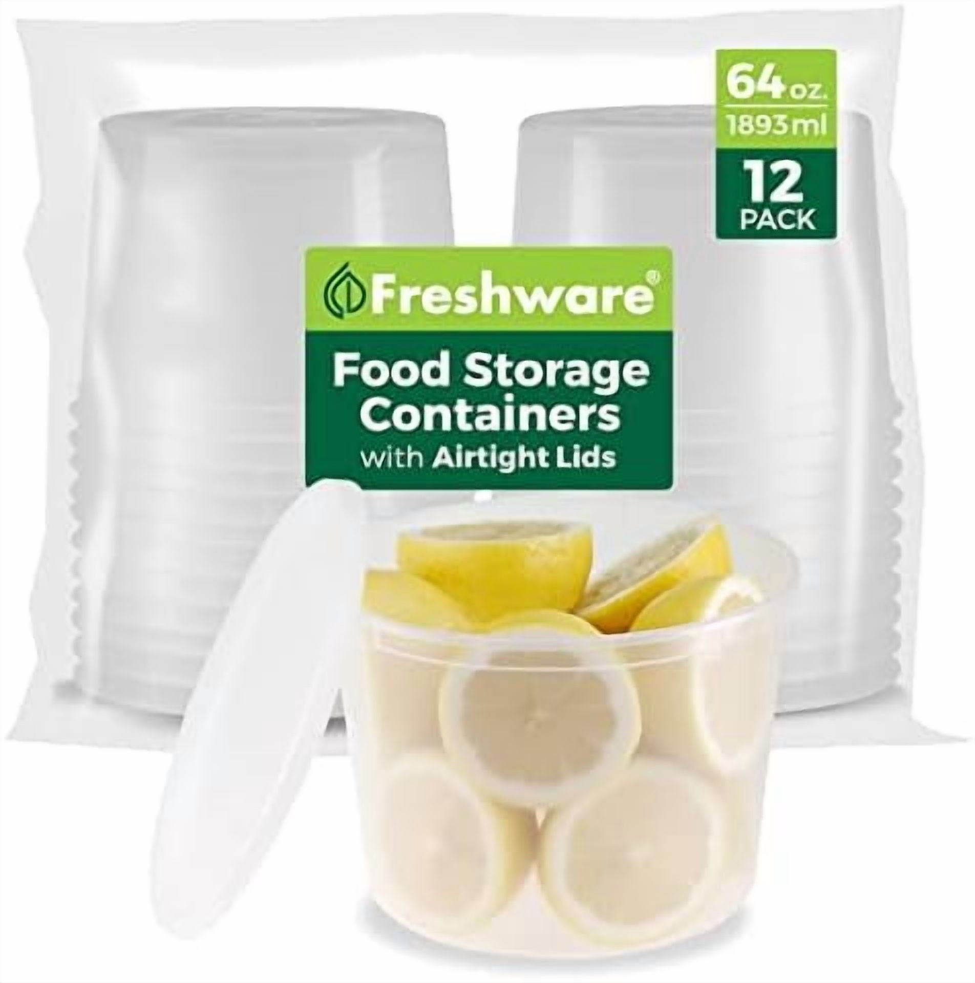 [12 Pack, 64 oz] 1/2 Gallon Plastic Deli Food Storage Soup Containers ...