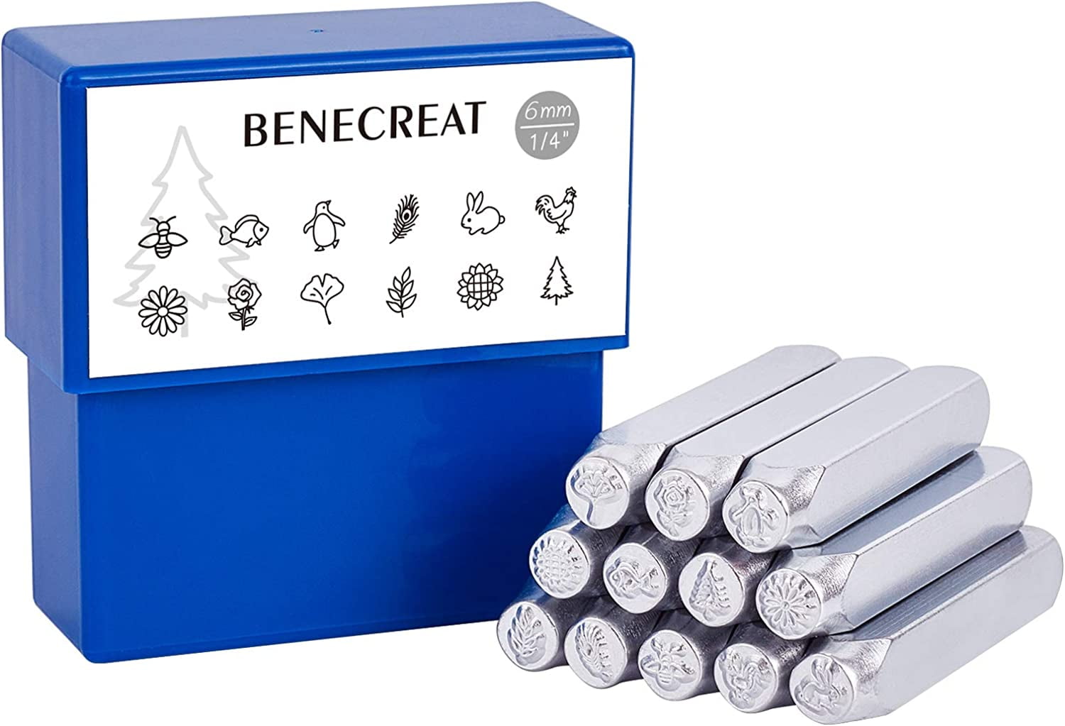 12 Pack (6mm 1/4") Design Stamps Metal Punch Stamp (Animal with Plant ...