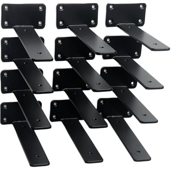 12 Pack - 7 inch Black Hidden L Shelf Bracket (1/5 Inch Thicked) Iron ...