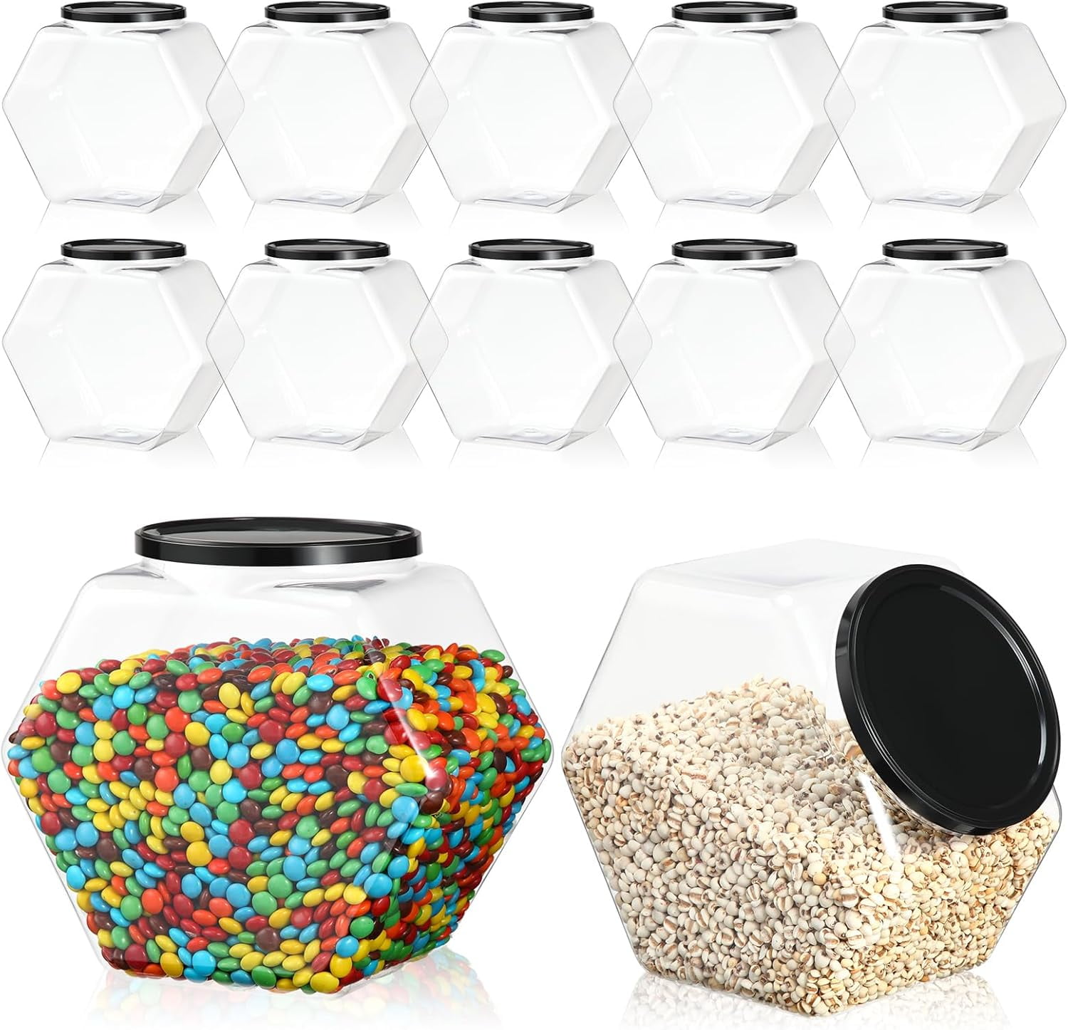 12 Pack 73 oz Hexagon Candy Jars Plastic Cookie Jars Bulk with Lid ...