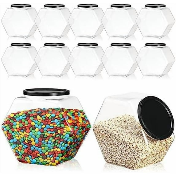 12 Pack 73 oz Hexagon Candy Jars Plastic Cookie Jars Bulk with Lid ...