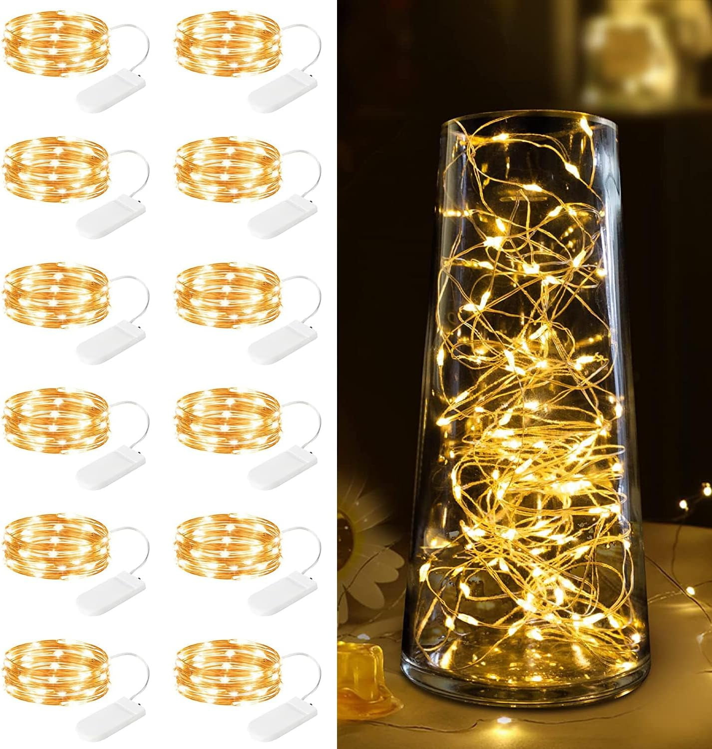 12 Pack 7ft 20 Christmas LED Fairy Lights Battery Operated Tiny Lights ...