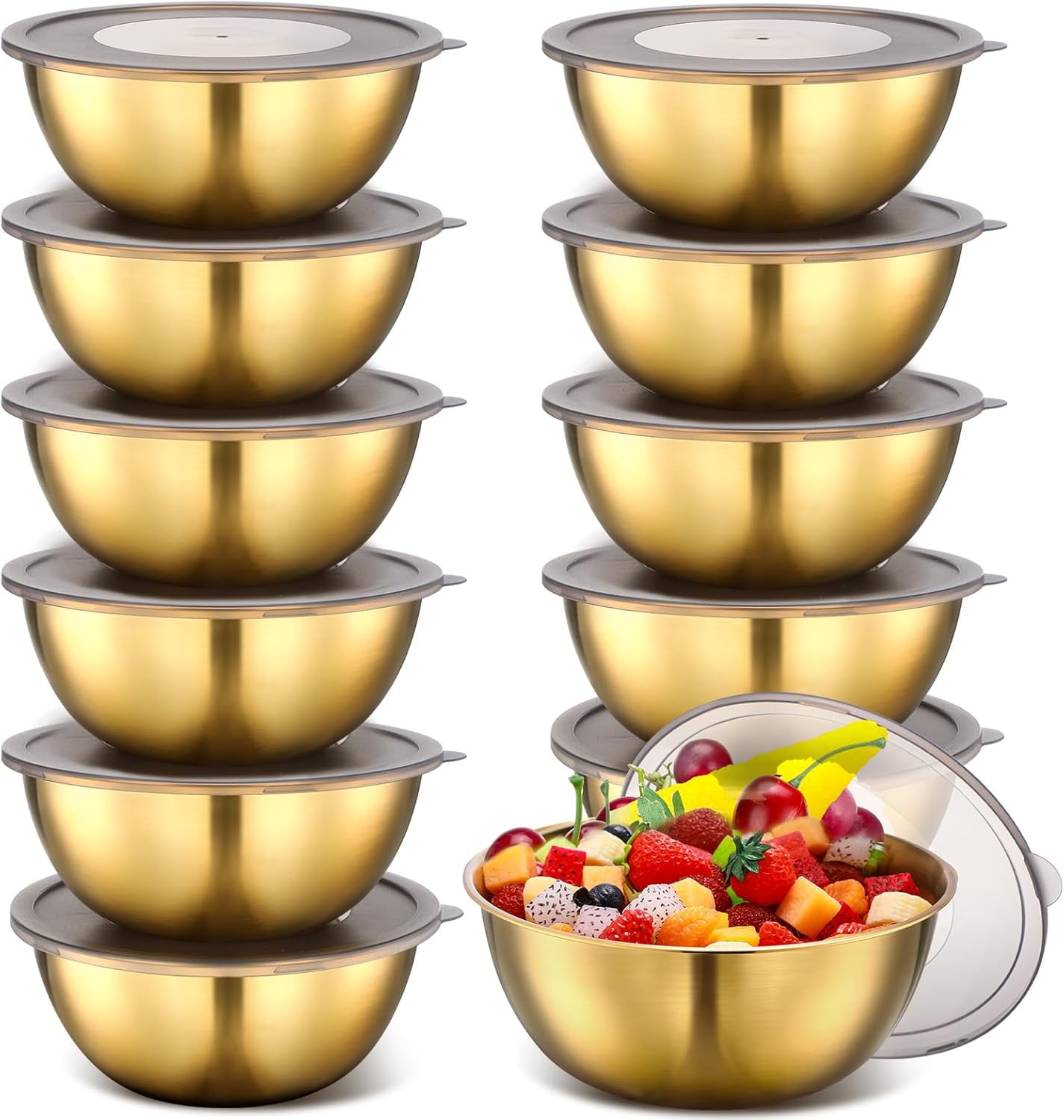 12 Pack 8.27 inches Gold Mixing Bowls with Airtight Lids Gold Serving ...
