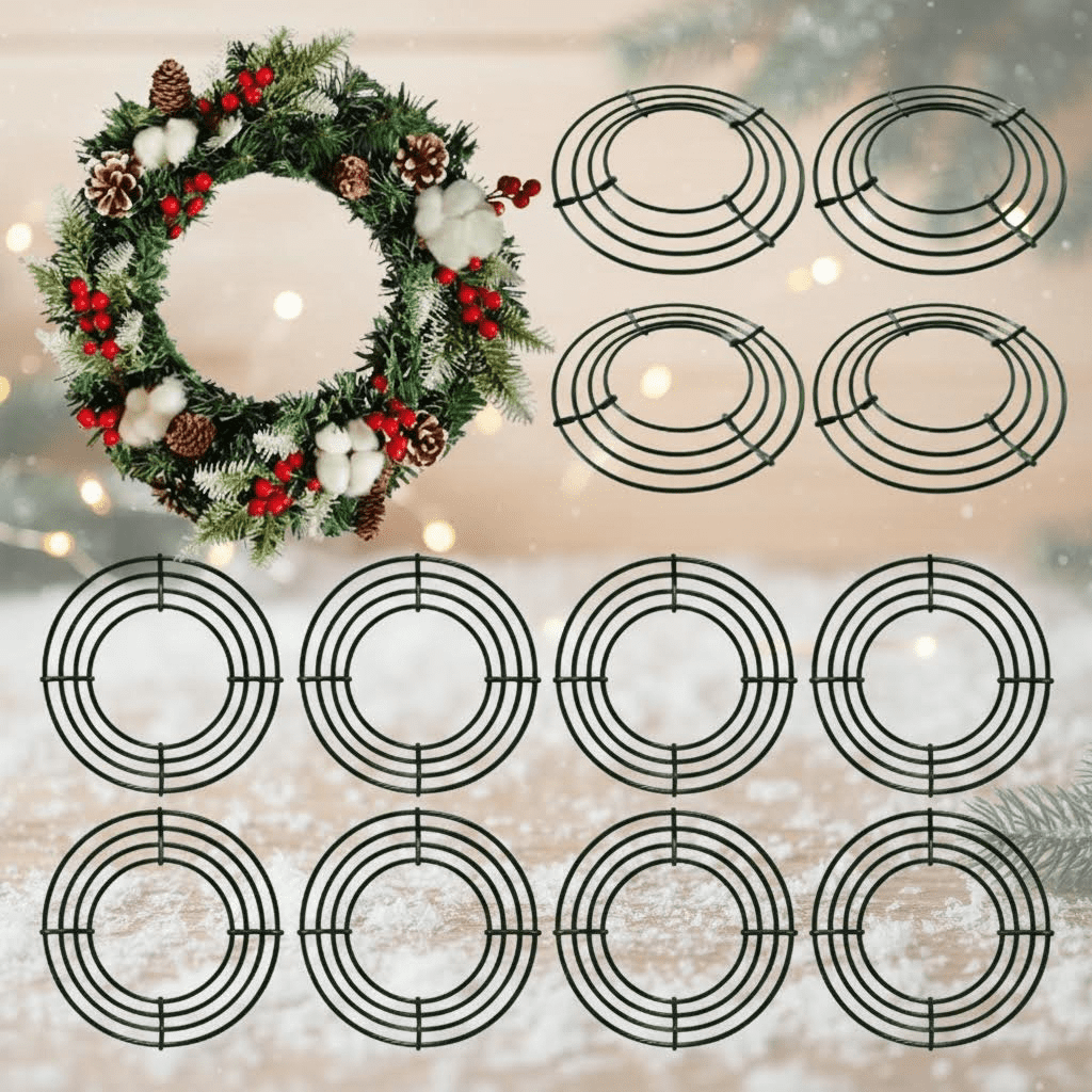 12 Pack 8-Inch Green Metal Wreath Frames, Sturdy Wire Wreath Rings for ...