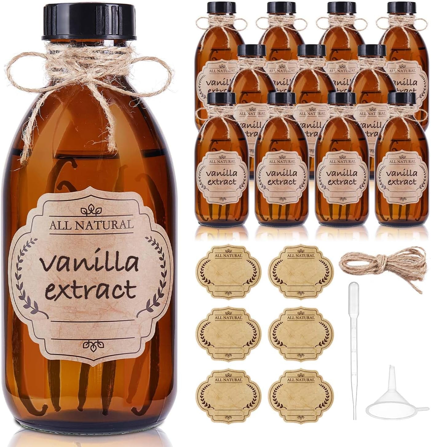 12 Pack, 8 OZ Amber Glass Bottles with Caps Leakproof Refilllable Empty ...