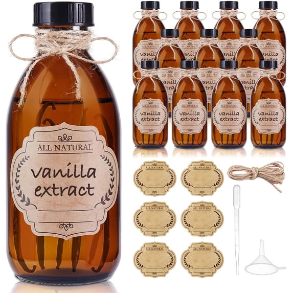 12 Pack, 8 OZ Amber Glass Bottles with Caps Leakproof Refilllable Empty ...