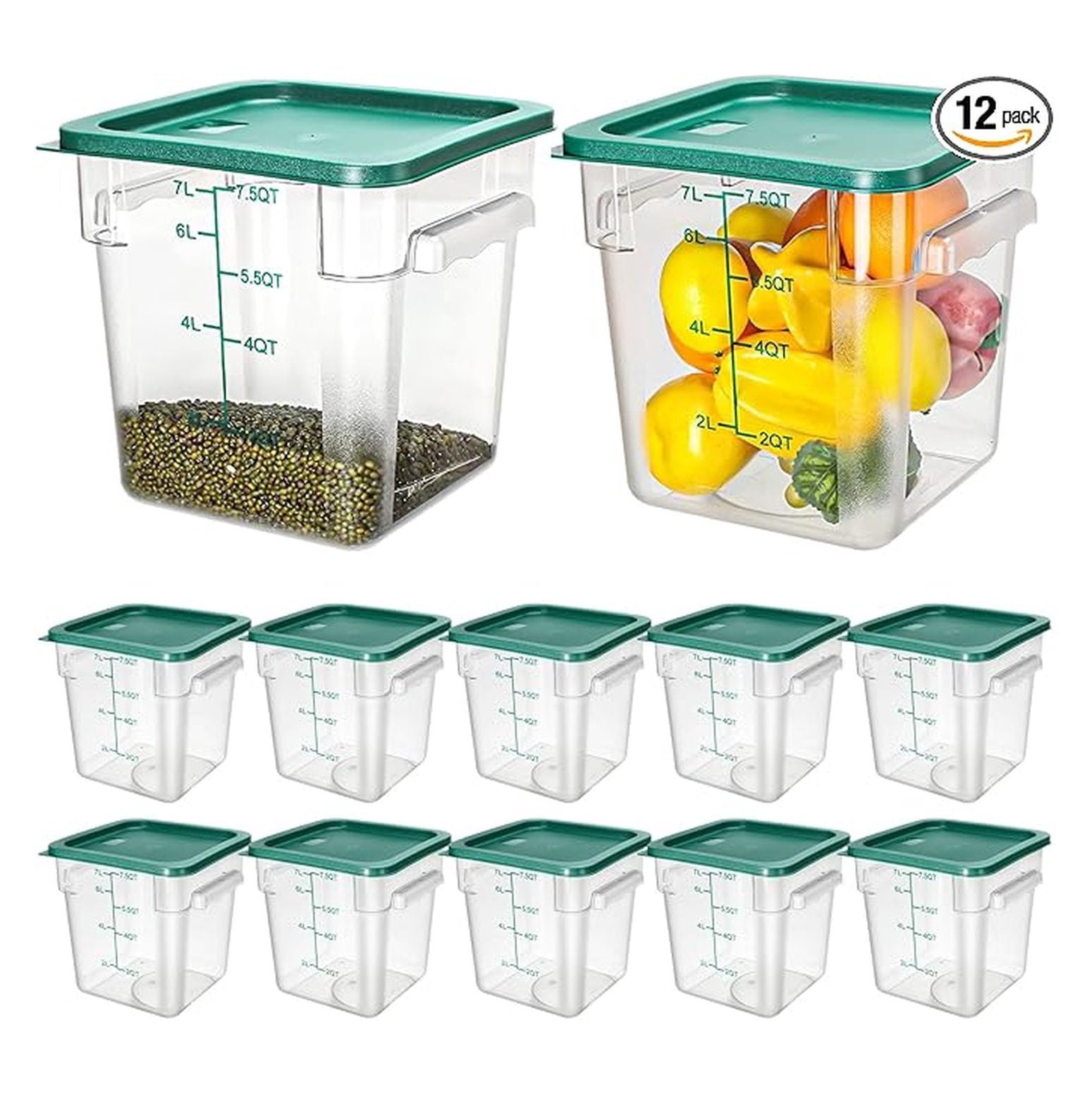 12 Pack 8 Qt Clear Food Storage Container with Handles and Lid Grade ...