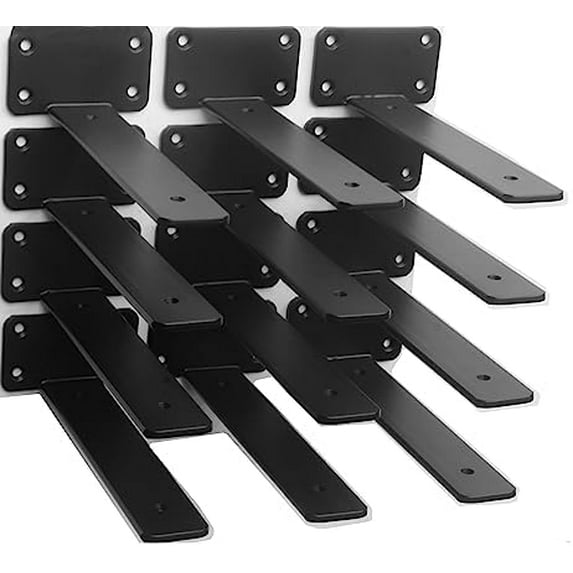 12 Pack - 8 inch Black Hidden L Shelf Bracket (1/5 Inch Thicked) Iron ...