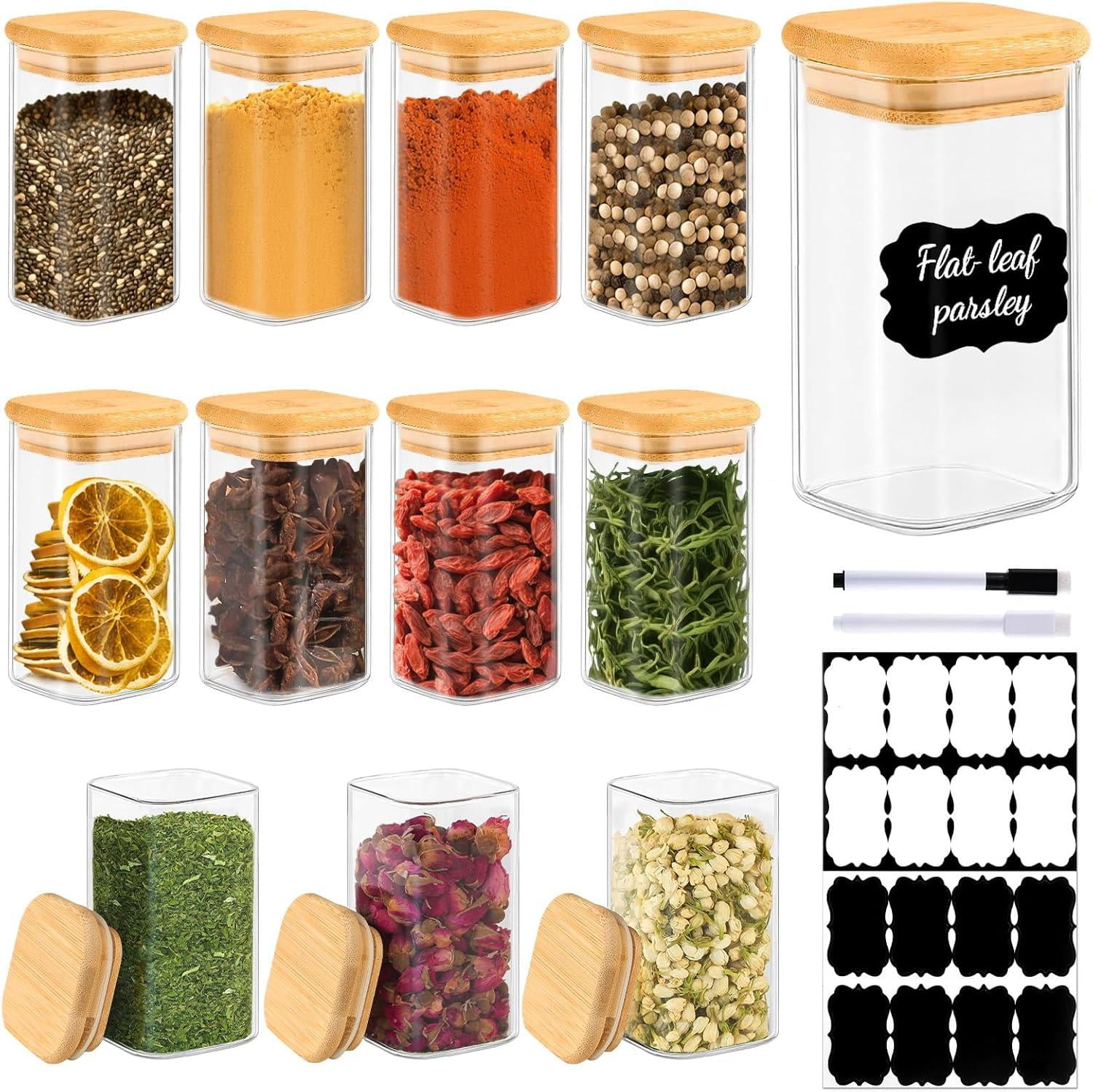 12 Pack 8 oz Square Glass Spice Jars with Lids and Labels – Airtight ...
