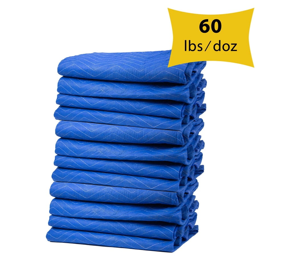 12 Pack 80" x 72" Moving Blankets (60 lb/dz Weight) - Blue Non-Woven ...