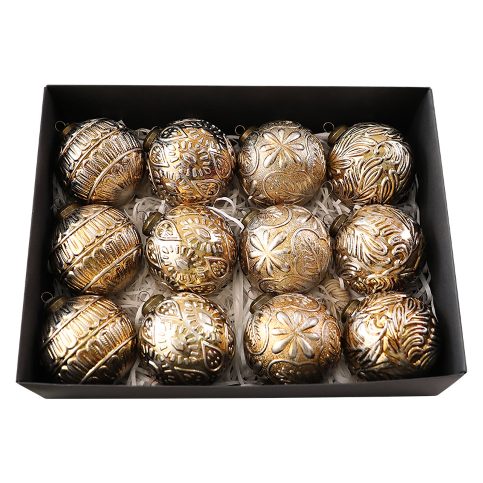 12-Pack 8Cm Antique Christmas Balls With 3D Embossed Patterns, Retro ...