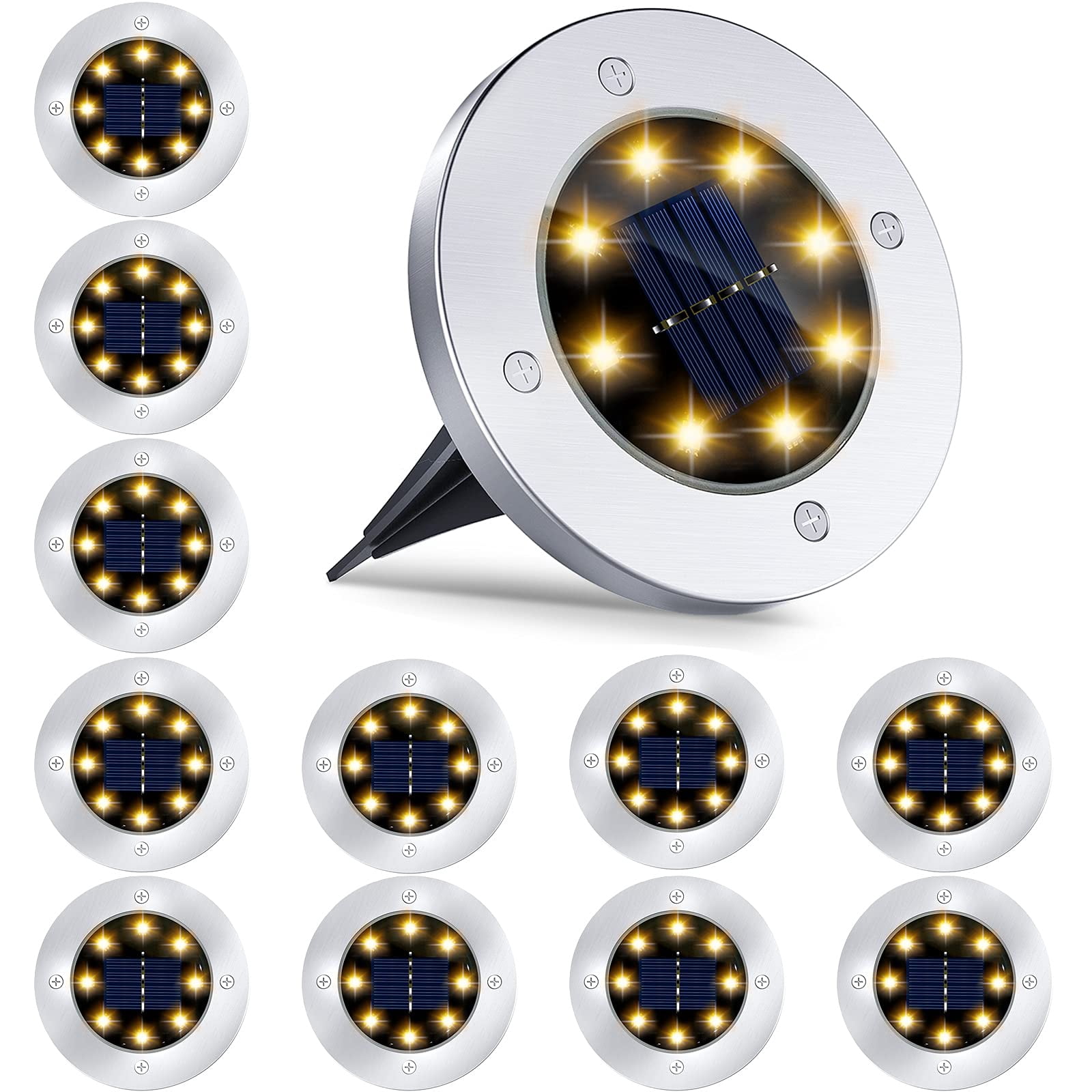 12 Pack 8LED Solar MMF7 Garden Lights Outdoor Waterproof Sidewalk Disk ...