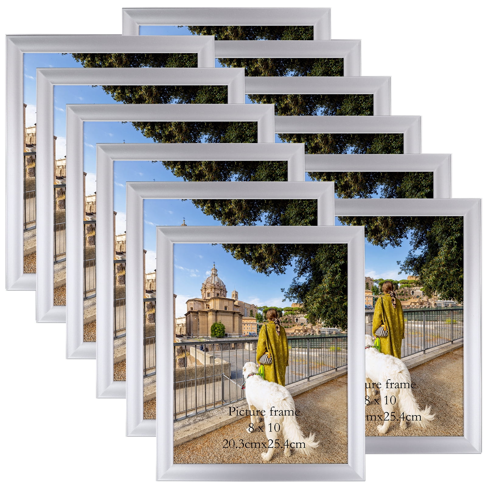 12 Pack Silver 8x10 Photo Frames Set: Linear Design, Plexiglass Front ...