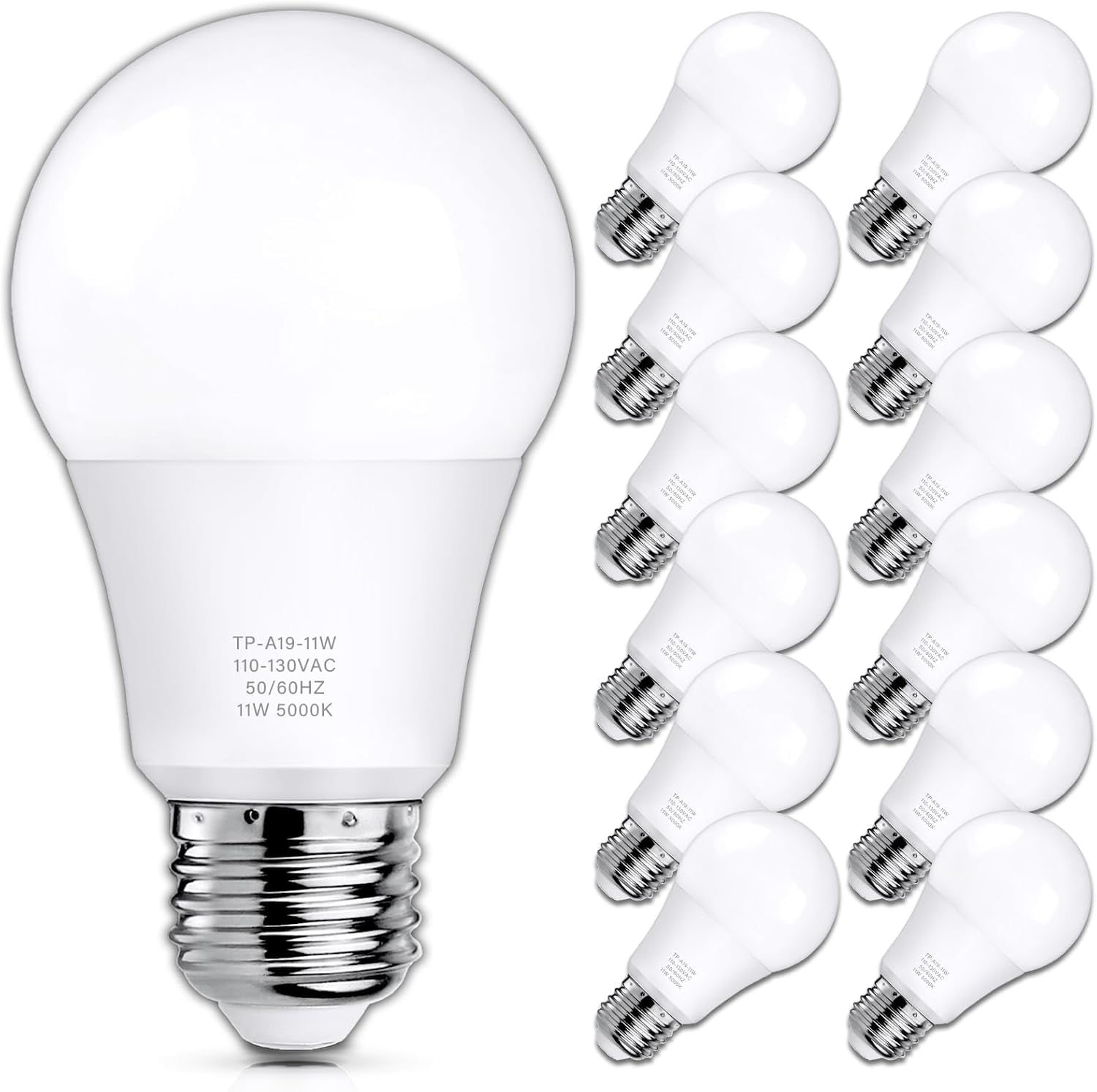 12-Pack A19 LED Light Bulbs, 100 Watt Equivalent LED Bulb, 5000K ...