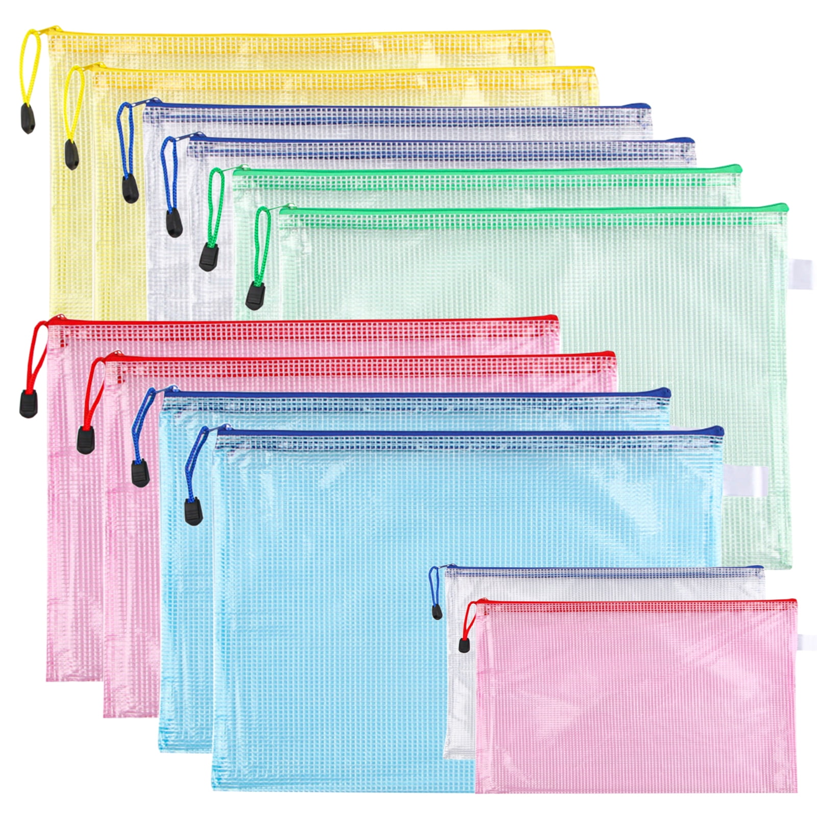 12 Pack A4 Mesh Zipper Pouches with Label Pocket, Waterproof Organizer ...