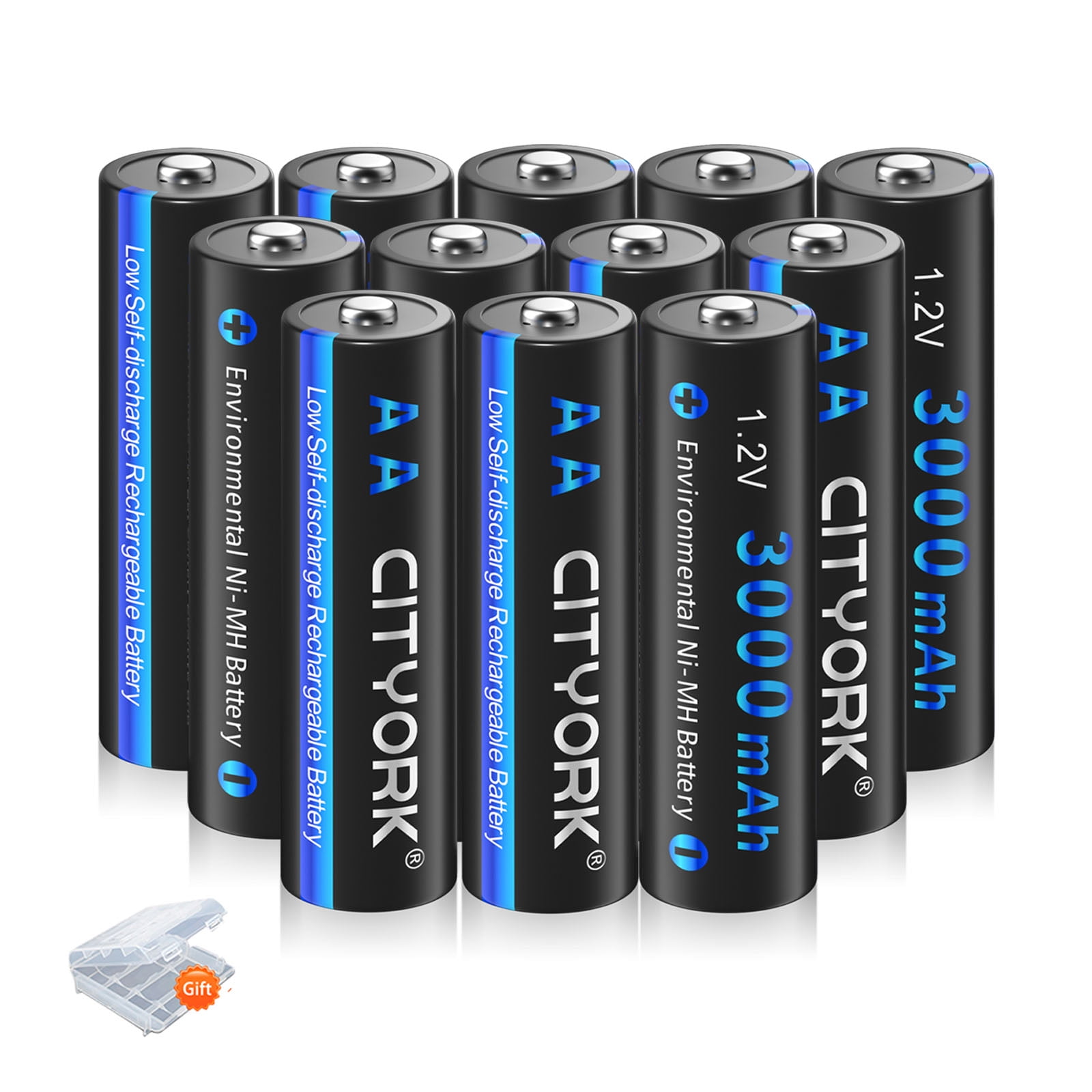 12 Pack AA Batteries 3000mAh 1.2V Ni-MH High Capacity AA Rechargeable ...