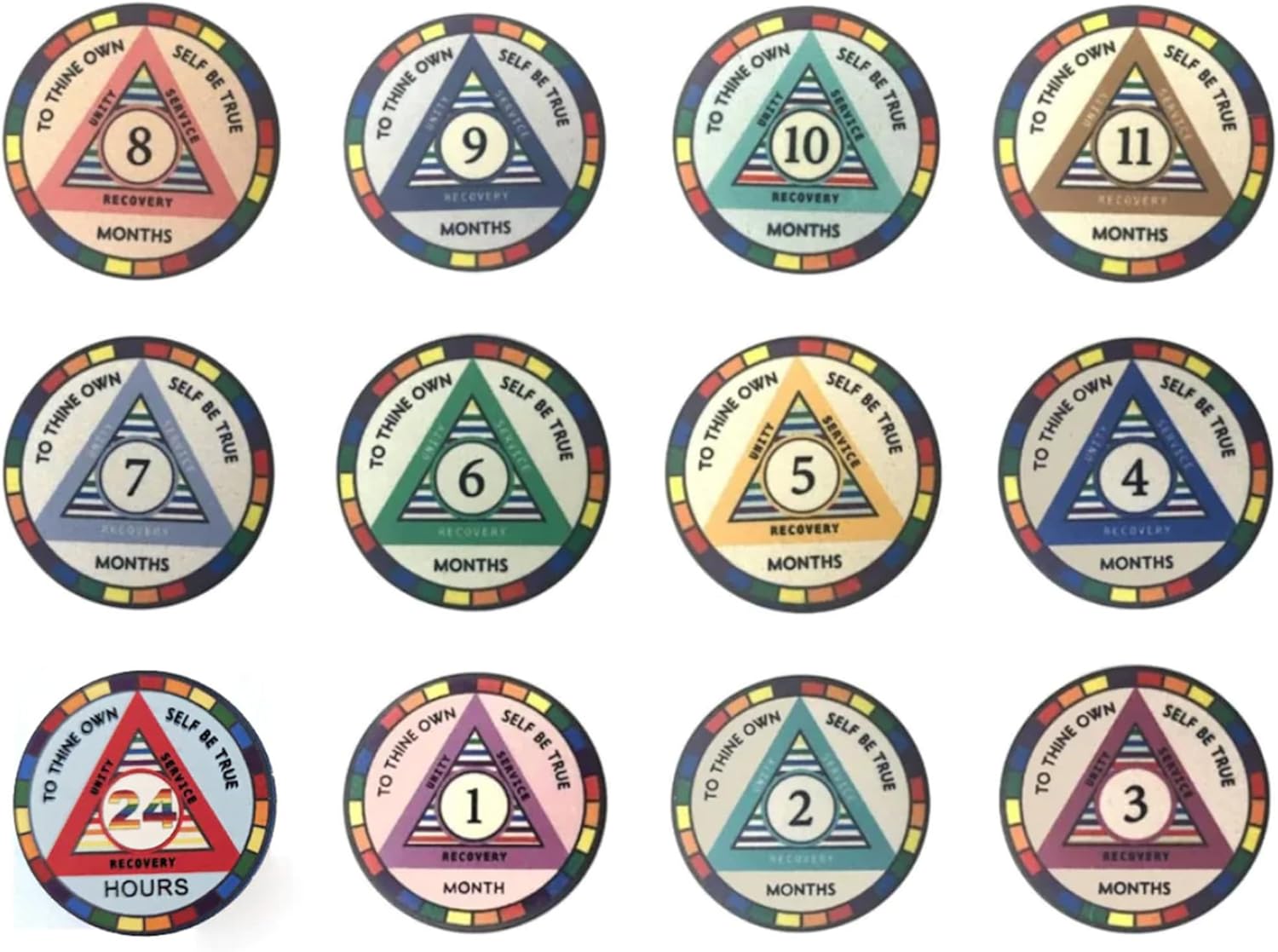 (12) Pack AA Monthly Chips Rainbow Monthly Chips 24hr Newcomer 1-11 ...